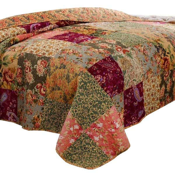 Kamet 2 Piece Fabric Twin Size Quilt Set with Floral Prints, Multicolor ...