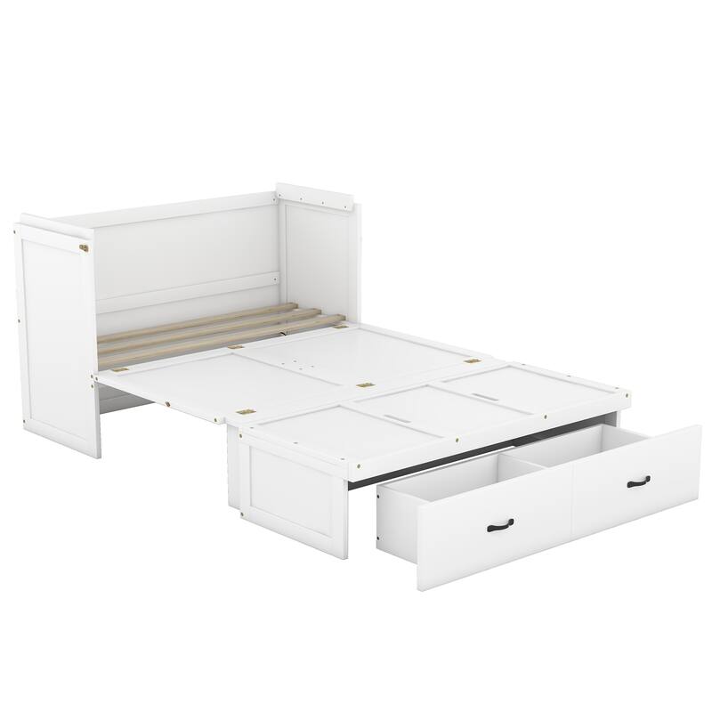Full Size Murphy Bed Convertible Wood Platform Bed With Usb Port And A