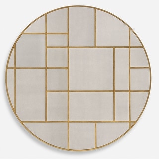 Geometric Grid Round Wall Mirror - 45" - Antiqued Gold Finish - Bed ...