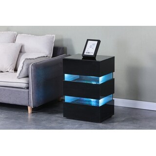 High Gloss LED Side Table, Modern Nightstands with 3 Drawer for Bedroom ...