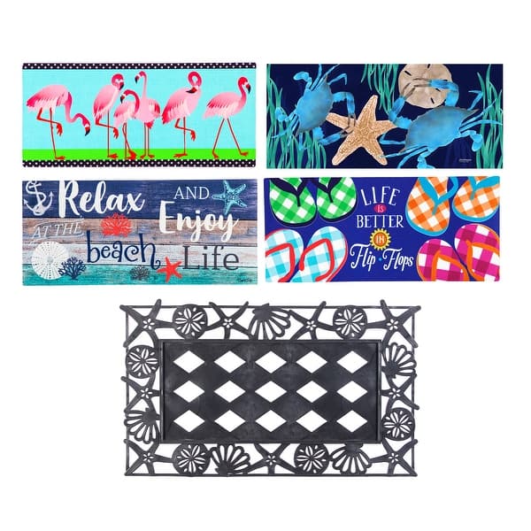 Sassafras Coastal & Tropical,Set of 4 Mats with Rubber Mat Frame - Bed ...