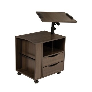 Height Adjustable Brown Nightstand with Swivel Top/ Drawers/ Wheels ...