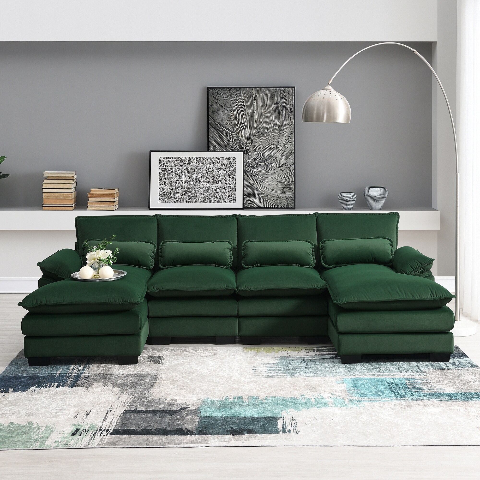 Emerald green velvet sectional sofa store