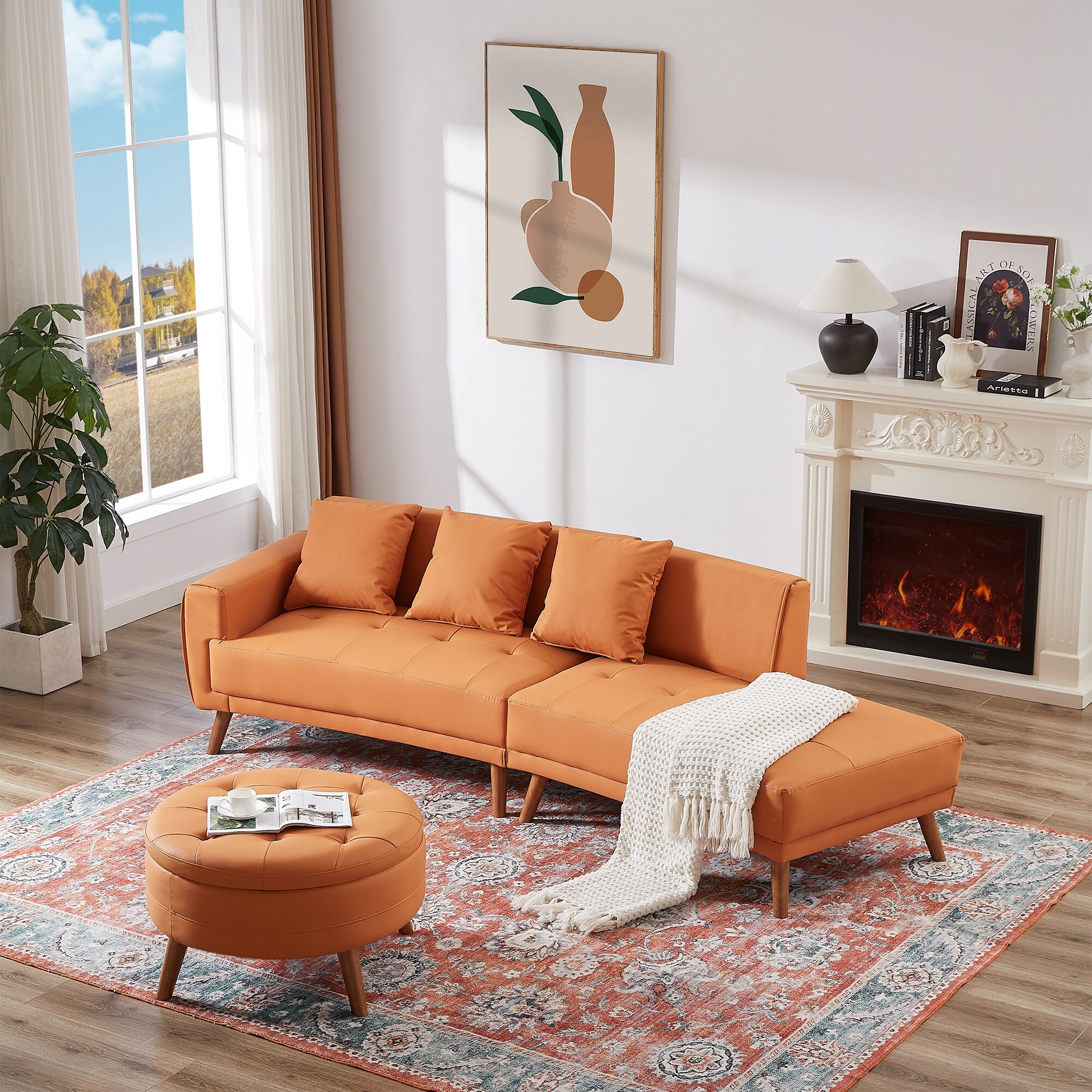 Orange chaise sofa store