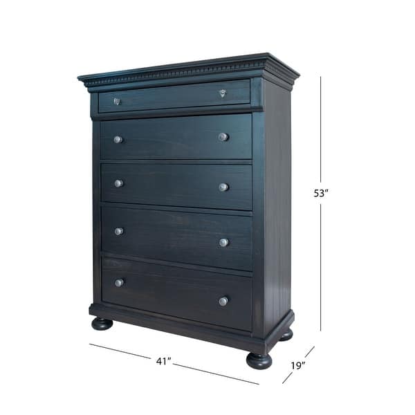 Abbyson Hendrick Distressed Black Solid Wood Five Drawer Chest - Bed ...