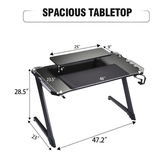 Gaming Table Z-legs Desk with Cup Holder Headphone Hook USB Interface ...