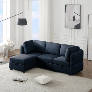 Blue Modular Sectional Sofa with Chaise, Adjustable Arms and Storage ...