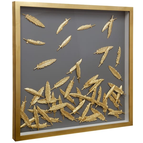Falling Feather Art - Gold Feathers in Shadow Box - Gold Frame - Bed ...