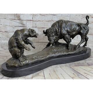 Bear Vs. American Buffalo Bison Bronze Metal Statue Sculpture On Marble ...