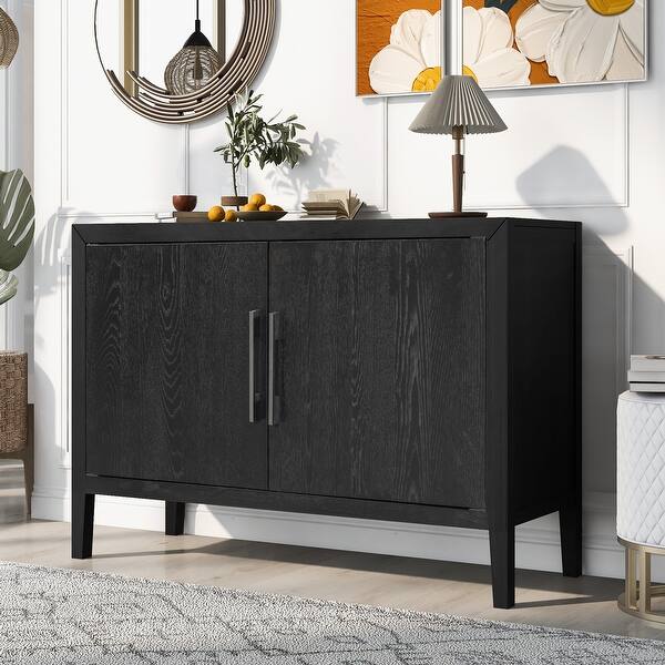 Black Entryway Wooden Storage Cabinet with 2 Doors and Adjustable Shelf ...