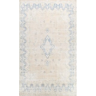 Muted Distressed Kerman Persian Area Rug Handmade Wool Carpet - 9'8" x ...