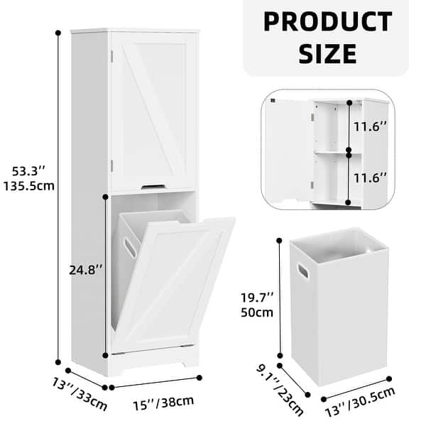 Moasis 53"H Tilt Out Laundry Hamper Bathroom Storage Cabinet with ...