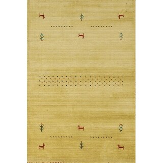 Tribal Gabbeh Area Rug Hand-knotted Green Wool Carpet - 3'2"x 4'11 ...