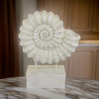 Shyn 19 Inch Shell Decor, Resin, Wood Stand, Classic Antique White ...