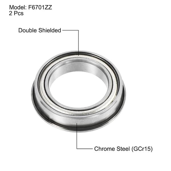 F6701ZZ Flange Ball Bearing 12x18x4mm ABEC-3 Chrome Steel Bearings 2pcs ...