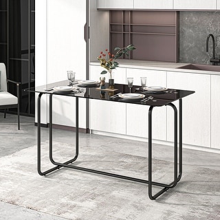 Tempered Glass Rectangular Dining Table with Metal Frame - Bed Bath & Beyond - 37260436
