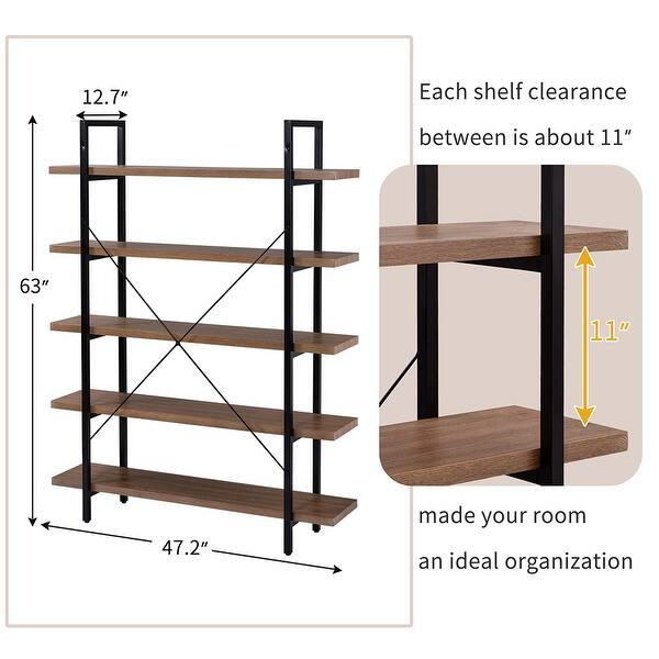 Rustic Industrial Bookcase with Large Open Bookshelf for Living Room ...