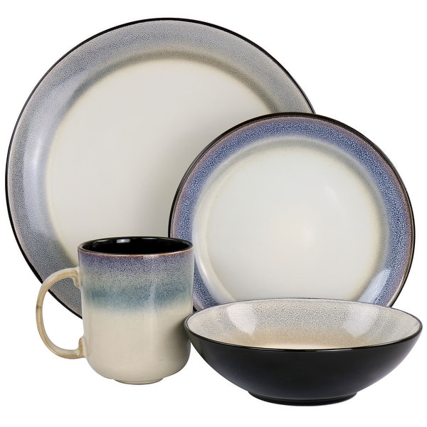 Gibson Elite Rings of Saturn 16 Piece Stoneware Dinnerware Set in Grey - 16 pc - Bed Bath ...