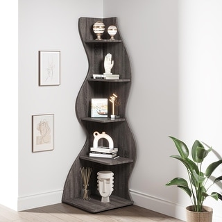 73" Tall Corner Shelf with Door, 6 Tier Corner Bookshelf Storage ...
