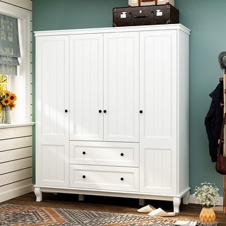 63"W 6-Door Bedroom Wardrobe Cabinet - Spacious Closet Cabinet Armoire ...