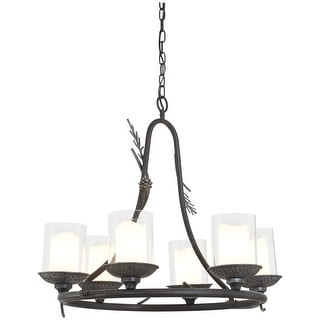 Lavery Ponderosa Ridge Spruce & Clear Glass 6 Light Outdoor Chandelier ...