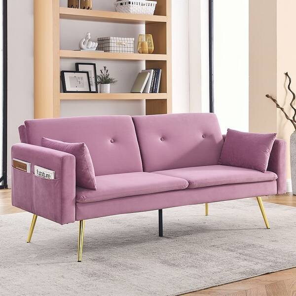 Velvet Loveseat 2 in 1 Pink Futon Sofa Convertible Folding Sleeper Bed ...
