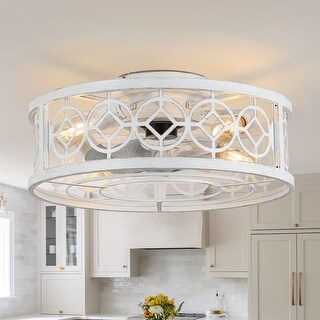 Oaks Aura 20in.Modern Farmhouse Distressed White Ceiling Fan with Light ...