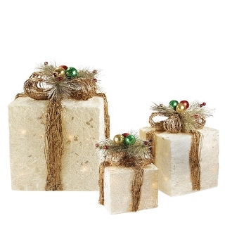 3 Lighted Cream Gift Boxes Twine Bows Outdoor Christmas decors 10 ...