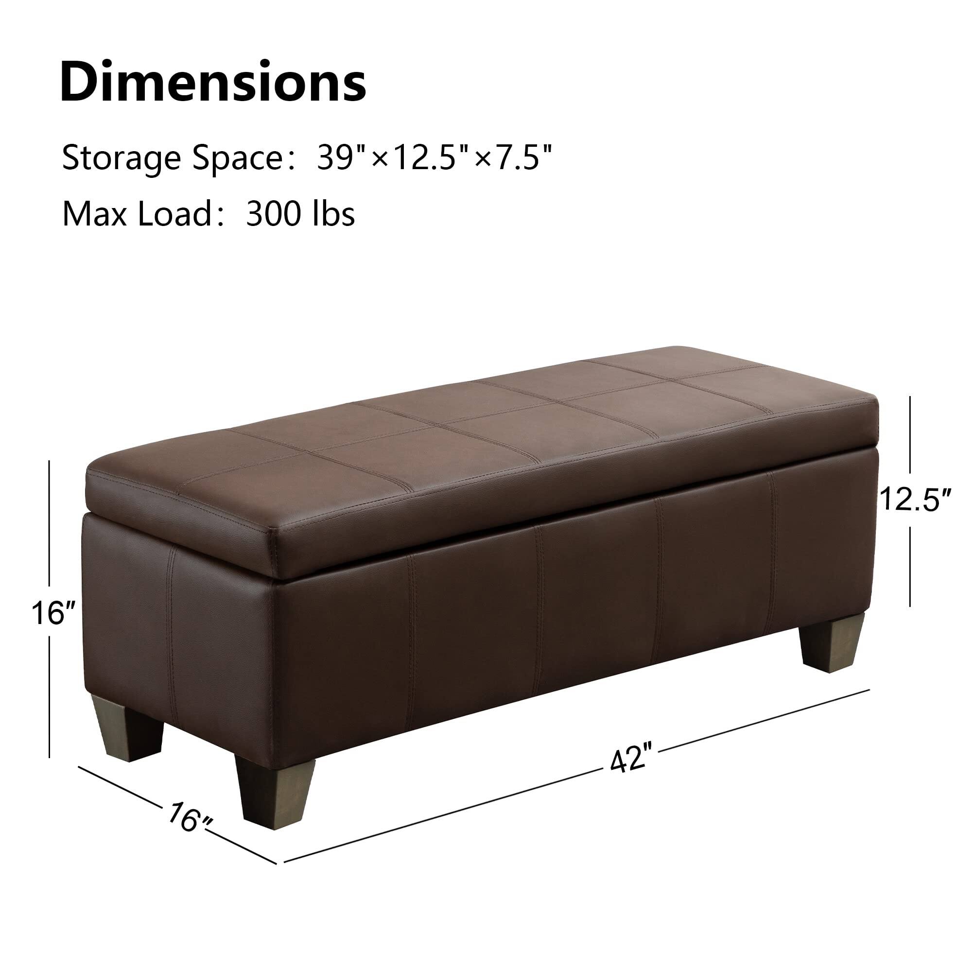 Faux Leather Ottoman With Storage Rectangular Extra Long Storage Bench