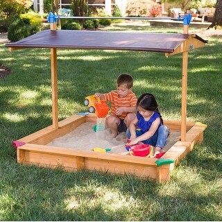Wooden Children's Sandbox with Retractable Roof 4.66 ft. W x 4.66 ft. L ...