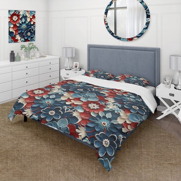 Designart "Intricate Embellishments" Blue Floral Bed Cover Set With 2 ...