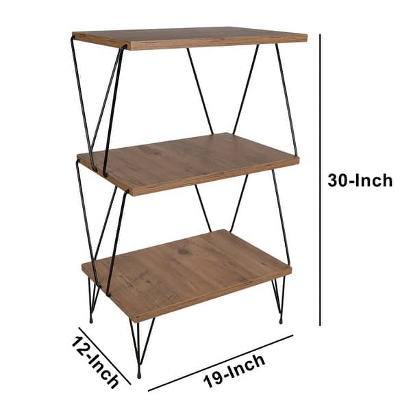 3 Tier Wood Storage Rack Metal Frame and Legs, Geometric Design, Brown ...