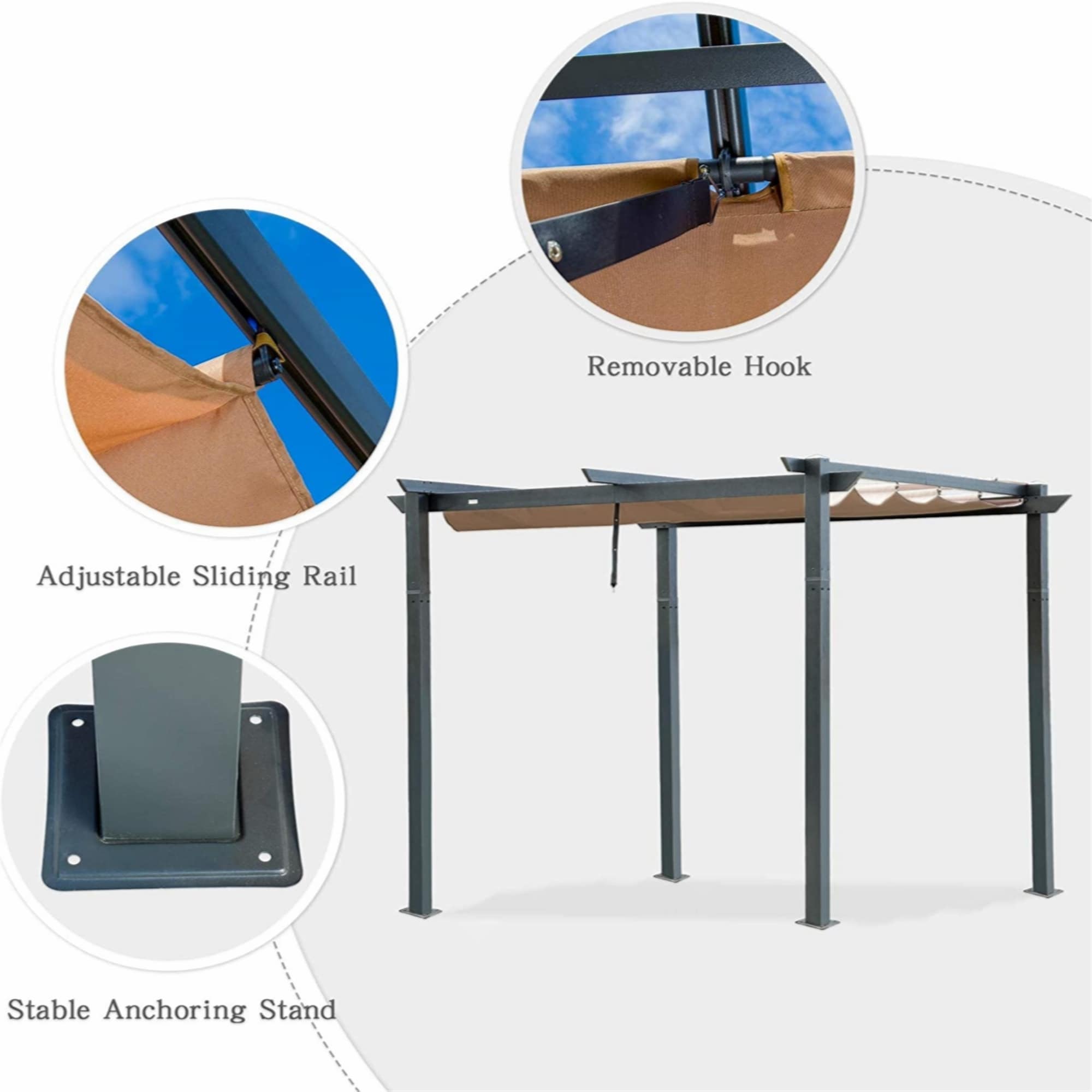 12x20ft Hardtop Gazebo Galvanized Steel Gable Roof Pergola with Wood ...