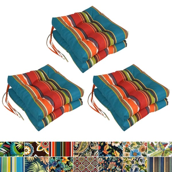 16-inch Square Tufted Indoor/Outdoor Chair Cushions (Set of 6) - Bed ...