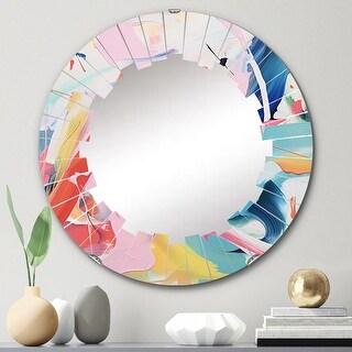 Designart "Pink And Blue Rhythm And Flow I" Abstract Modern Wall Mirror ...