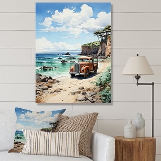 Designart "Coral Pickup Truck Coastal Retreat" Pickup Truck Canvas ...