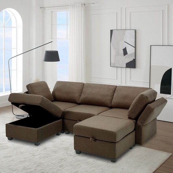 Brown Adjustable Sectional Sofa 5 Seat U Shaped Reversible Corner Sofa Bed Bath Beyond 40742590