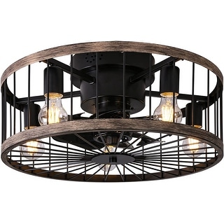Farmhouse cage ceiling fan with light rust wood ceiling fan lamp with ...