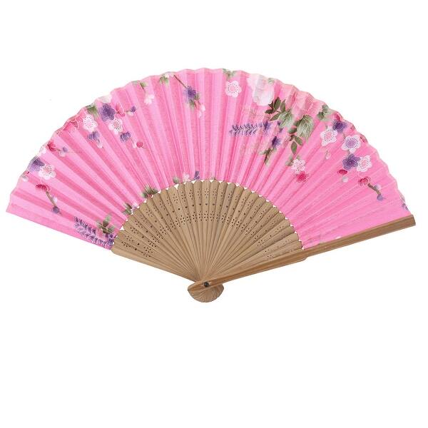 Party Decor Bamboo Frame Flower Print Handheld Folding Cooling Hand Fan ...