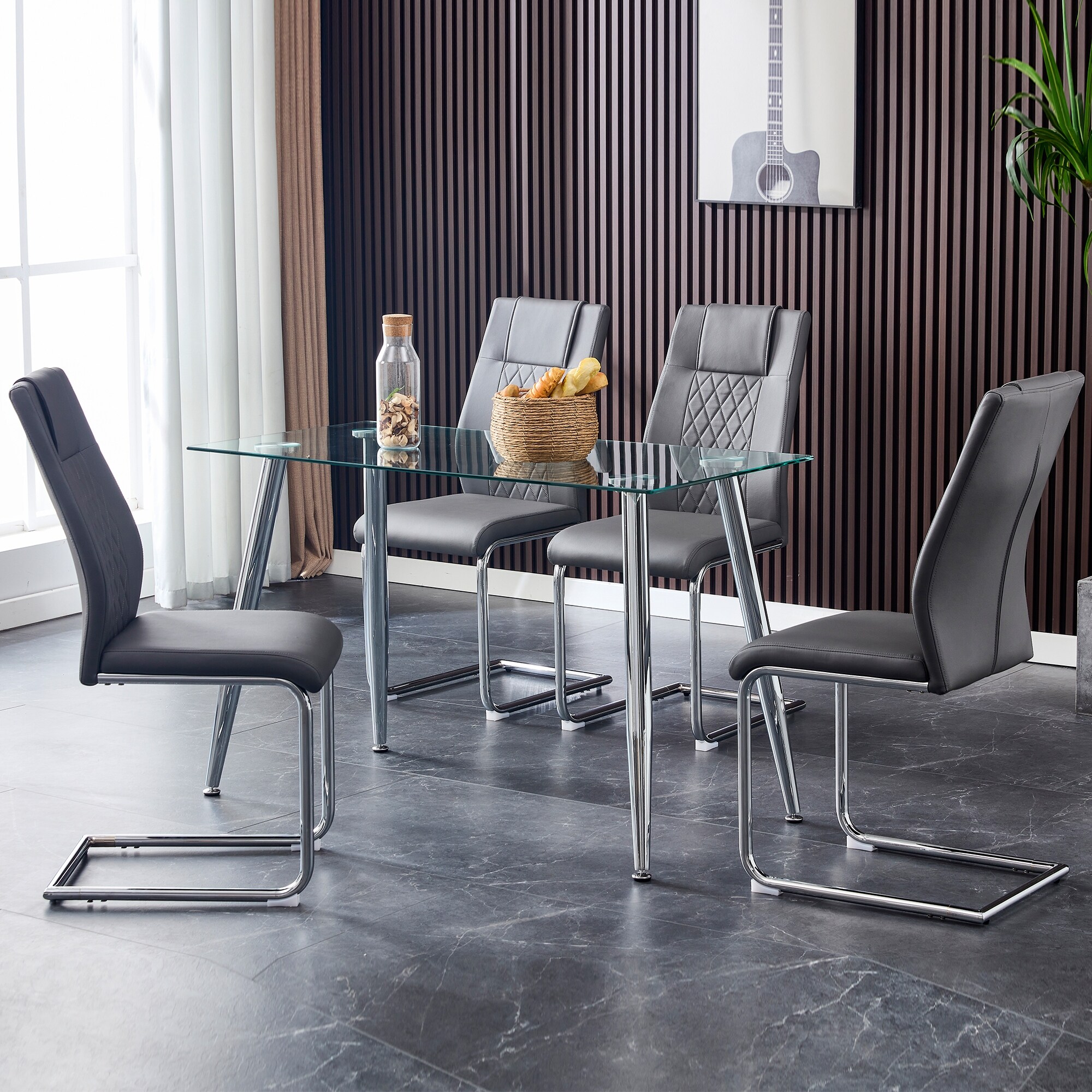 Leather Dining Table Chair Dining Chair Side Chair Grey Set of 4