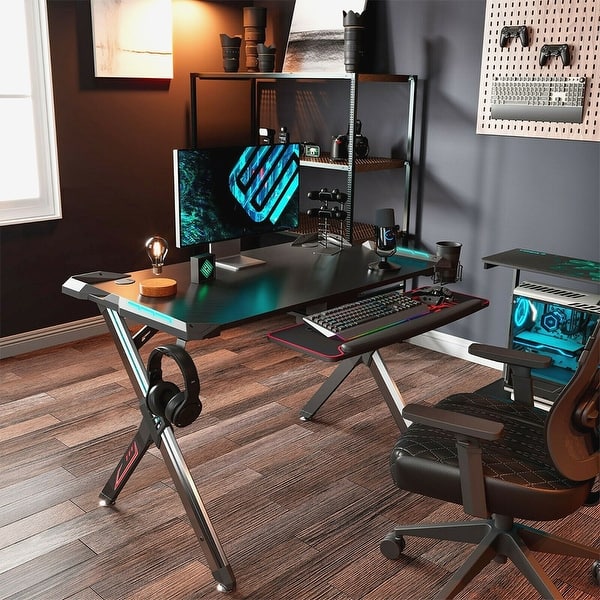 44" Ergonomic RGB LED Computer Desk with Free Accessories Black - Bed ...