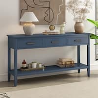 Blue Modern 59.1" Wood Console Table, 3 Drawers, Large Shelf - Bed Bath ...
