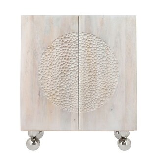 47" White and Silver Hammered Rectangular Mango Wood Cabinet with Doors ...