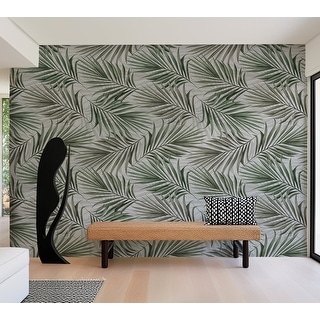 Botanical Wallpaper Wall Mural - Repeating Green Leaf Pattern - Bed ...