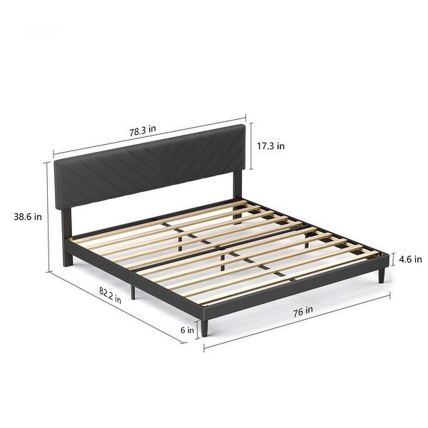 Upholstered Bed Frame Platform with High-Adjustable Headboard and Solid ...