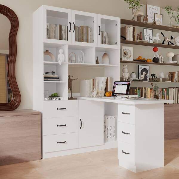 Contemporary Workstation with Display Shelves and Ample Drawer Space ...