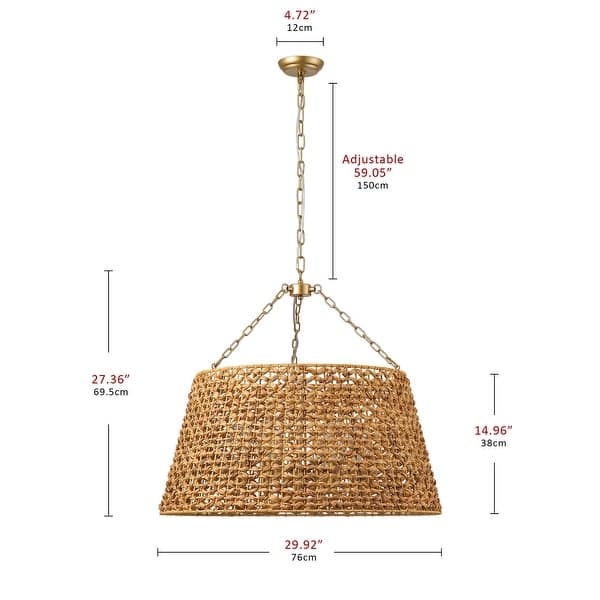 Farmhouse Painted Gold 6-Light Unique Hand Woven Oversize Pendant ...