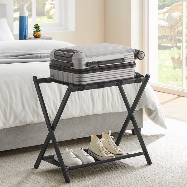 SONGMICS Luggage Rack with Fabric Storage Shelf Folding Suitcase Stand ...