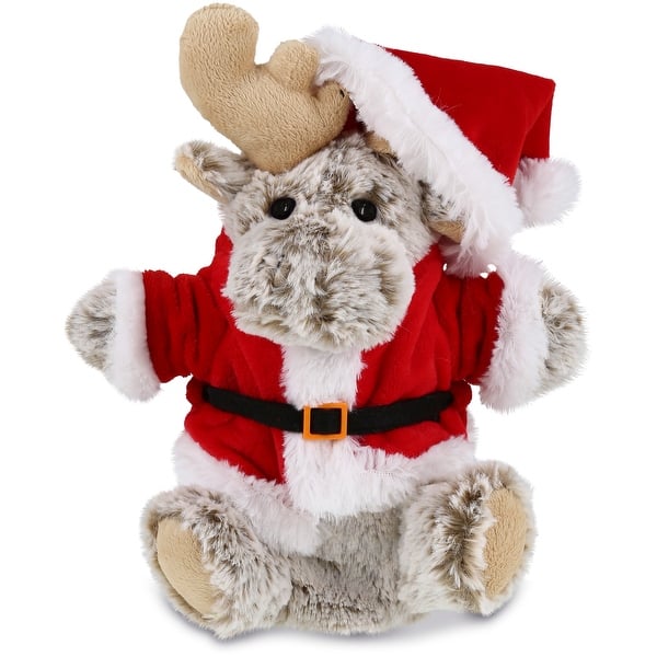 DolliBu Santa Moose Stuffed Animal Plush Hand Puppet with Santa Outfit ...