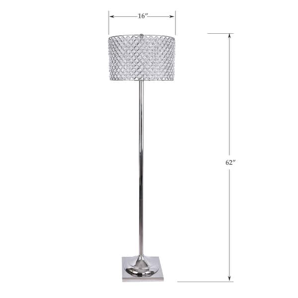 62" Metal Floor Lamp with Pedestaled Square Base and Crystal Bling ...